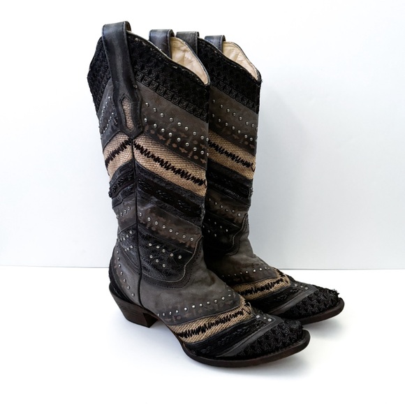 Corral | Shoes | Corral Vintage Embroidered Studded Gray Black Leather ...